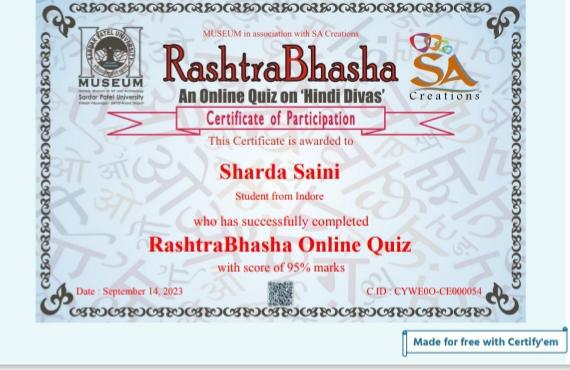 RashtraBhasha an Online Quiz on Hindi Divas with E-Certificate