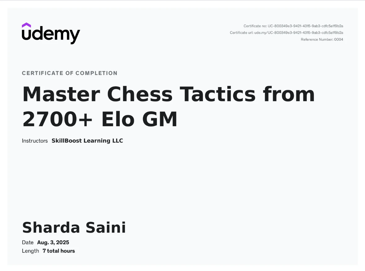 Course on Master Chess Tactics from 2700+ Elo GM with Certificate